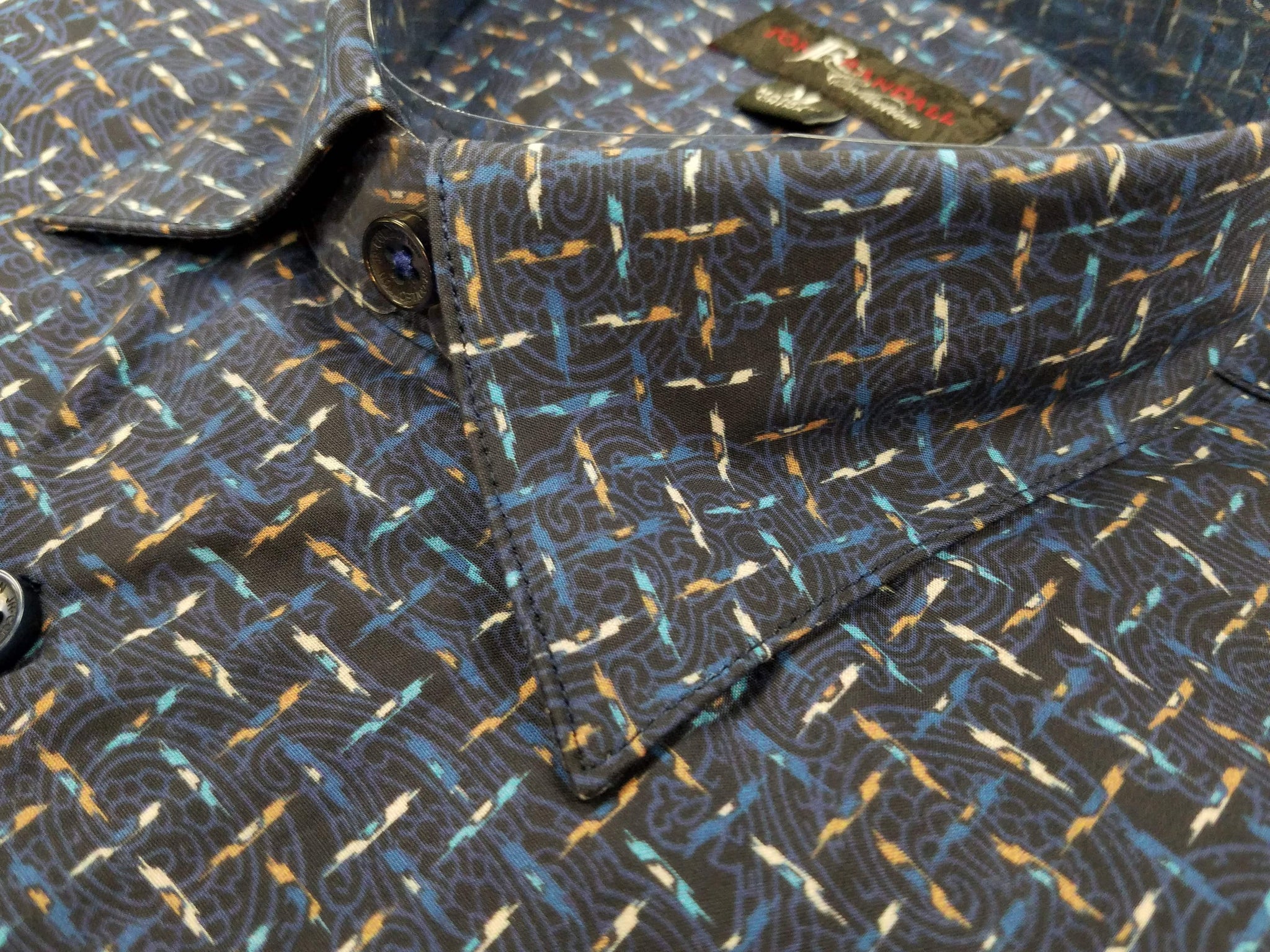 Jon Randall Collection Navy Basket Weave Print Sport Shirt | Rainwater's