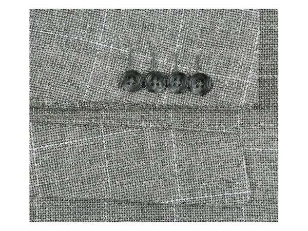 Rainwater's Light Grey Window-Pane Cotton & Linen Blend Slim Fit Sport ...