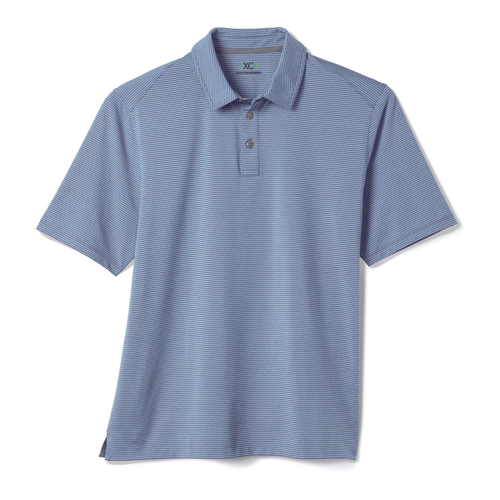 Polo Shirt in Blue & Grey Narrow Stripe | Rainwater's